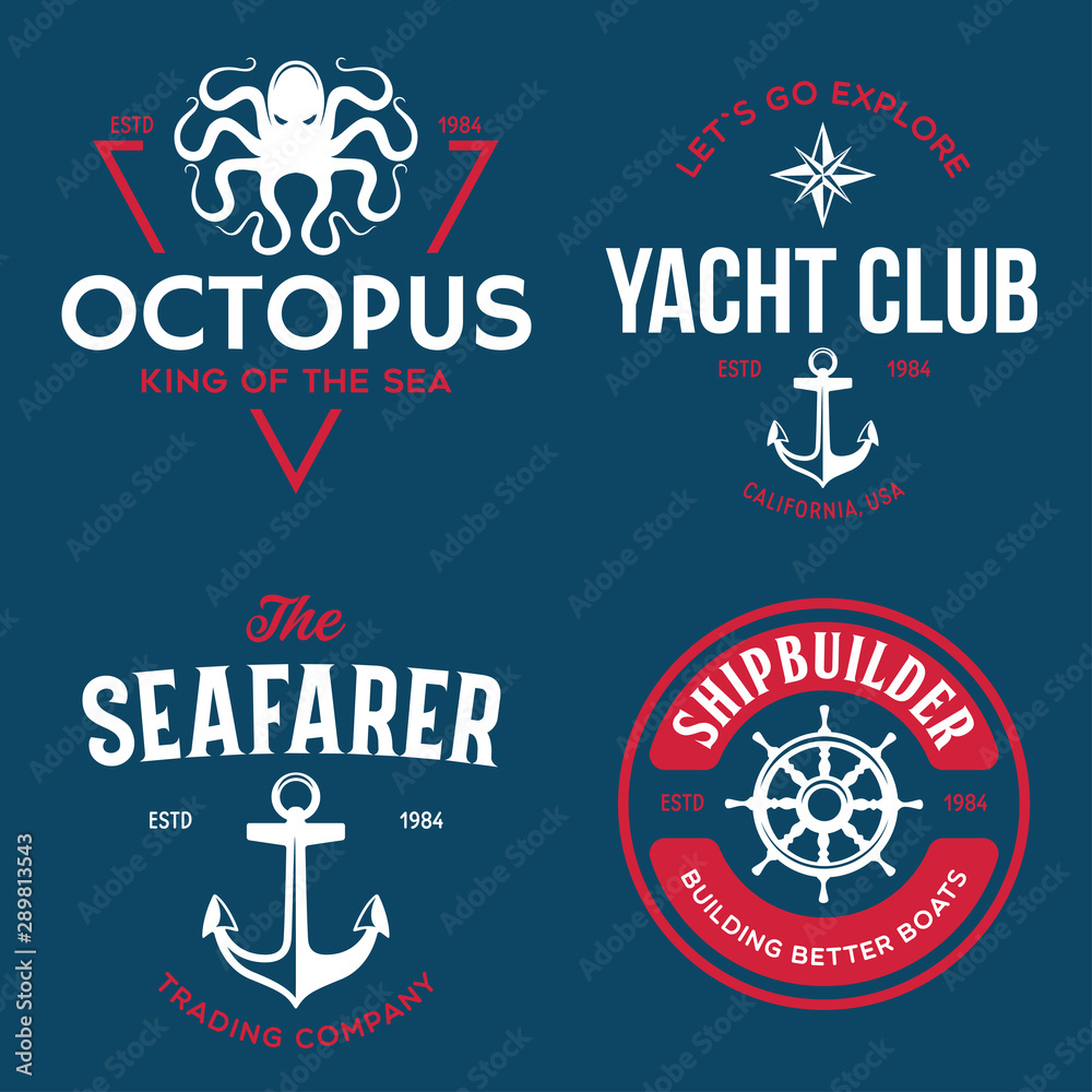 Set of sea and nautical typography badges and design elements ...