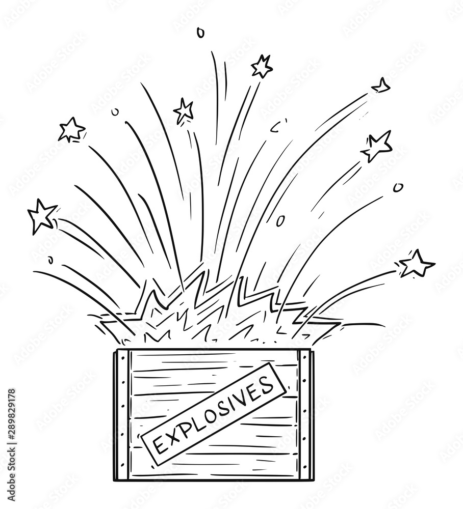 Vector cartoon drawing conceptual illustration of exploding box with ...