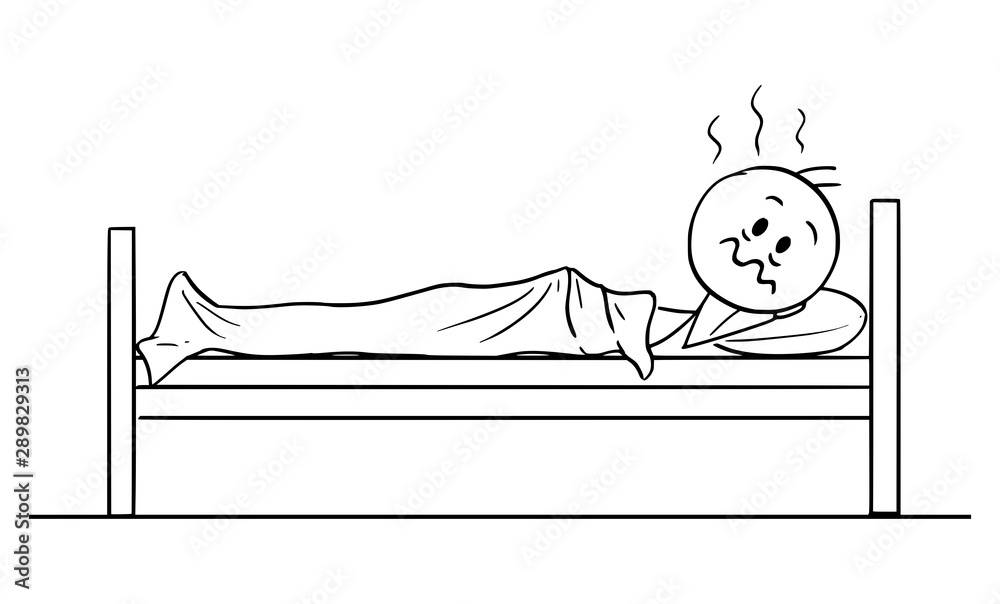 Vector cartoon stick figure drawing conceptual illustration of tired ...