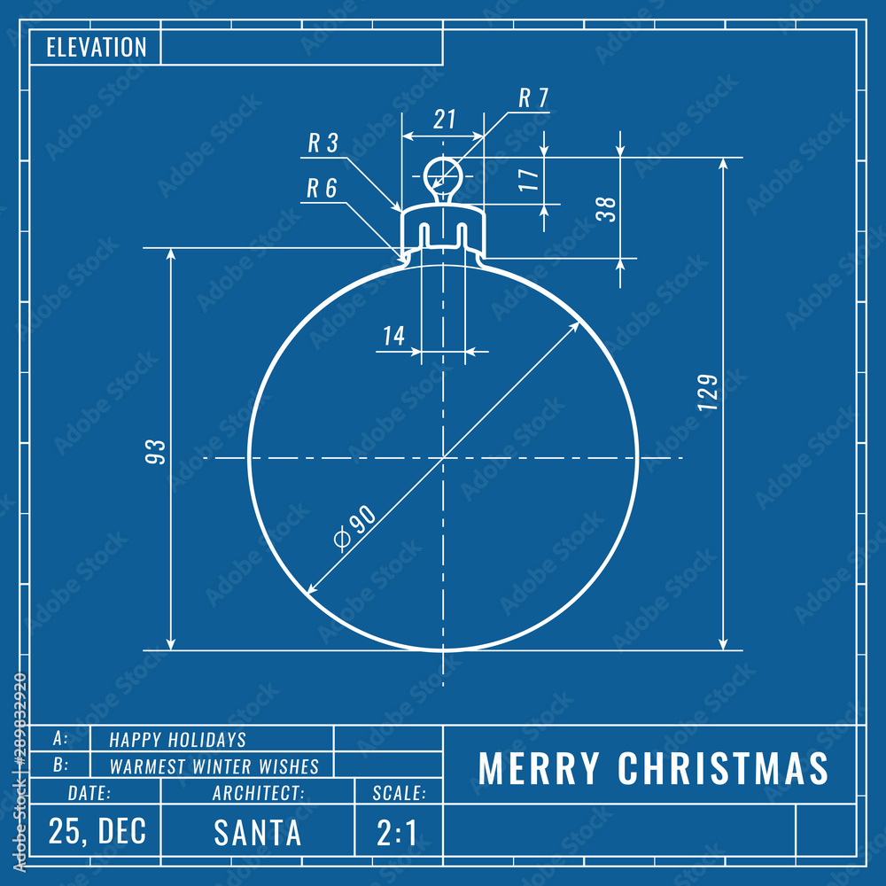 Christmas ball as technical blueprint drawing. Christmas technical ...