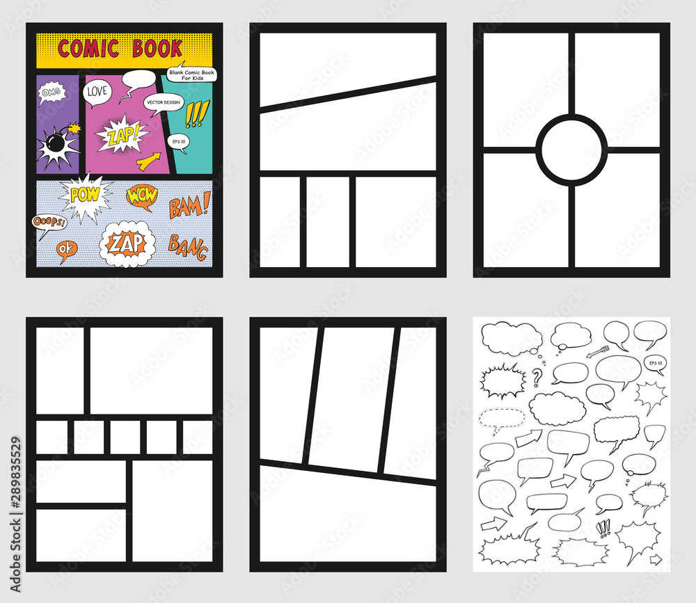 comic book Blanks set, text speech bubbles , Comic magazine cover ...