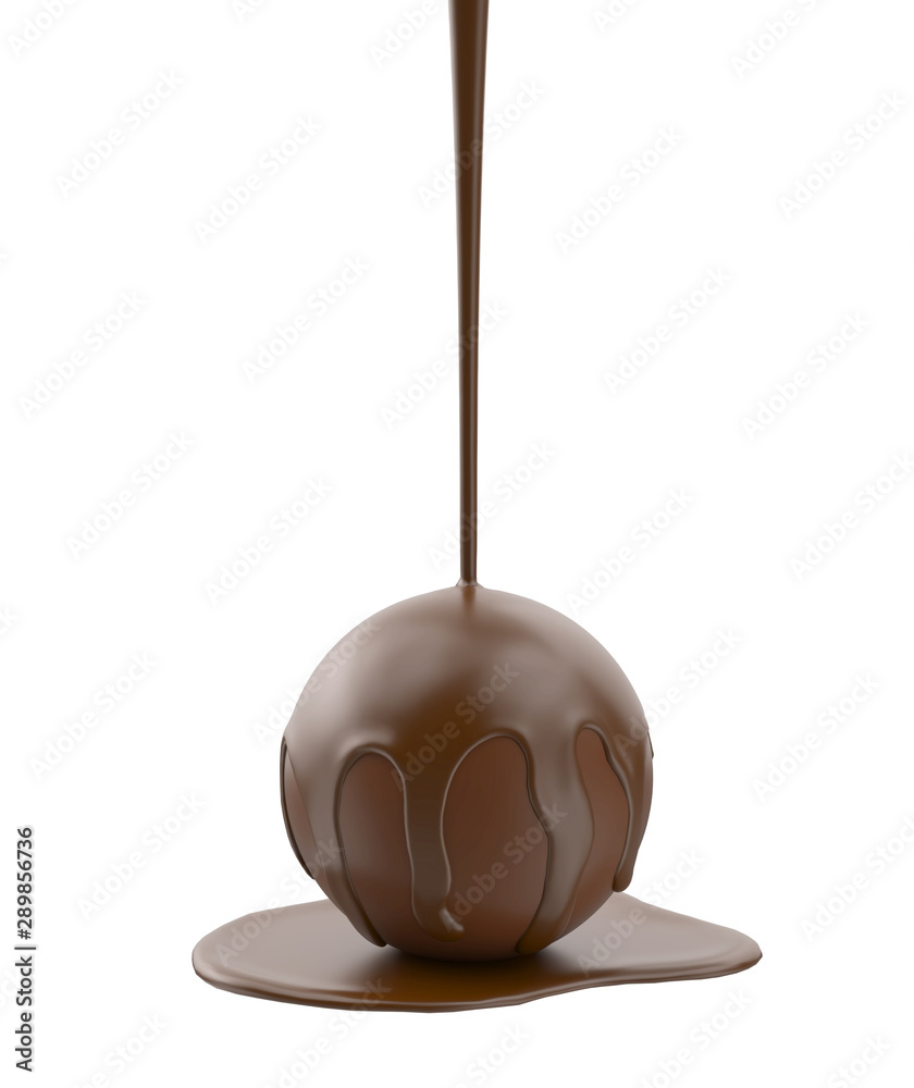 chocolate ball coated with the Melted or dripping chocolate liquid ,3d ...