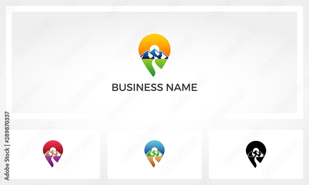 Map Marker With Mountain And Road Logo Stock Vector | Adobe Stock