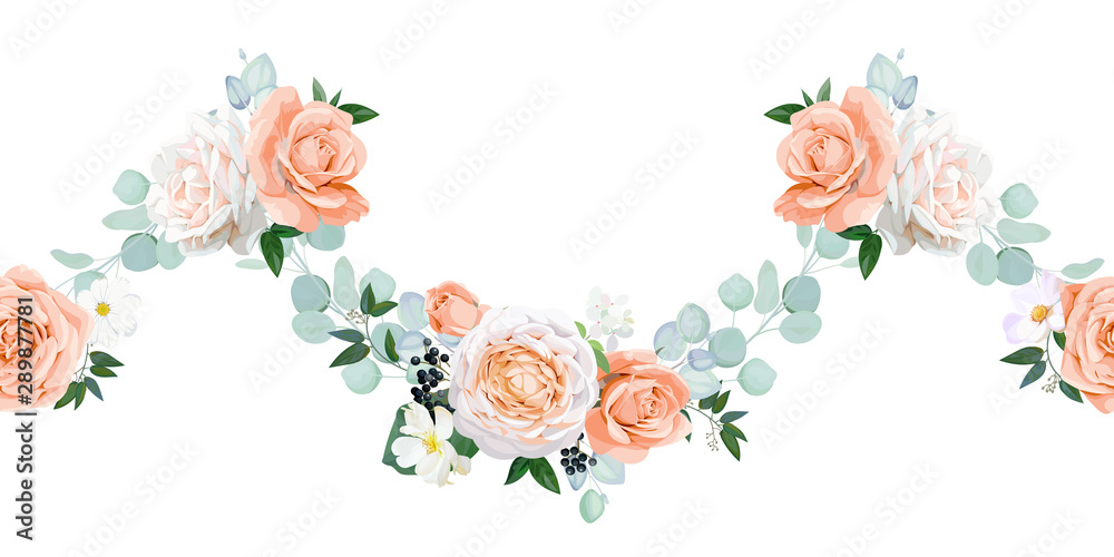 Seamless wedding border with pastel roses Stock Vector | Adobe Stock