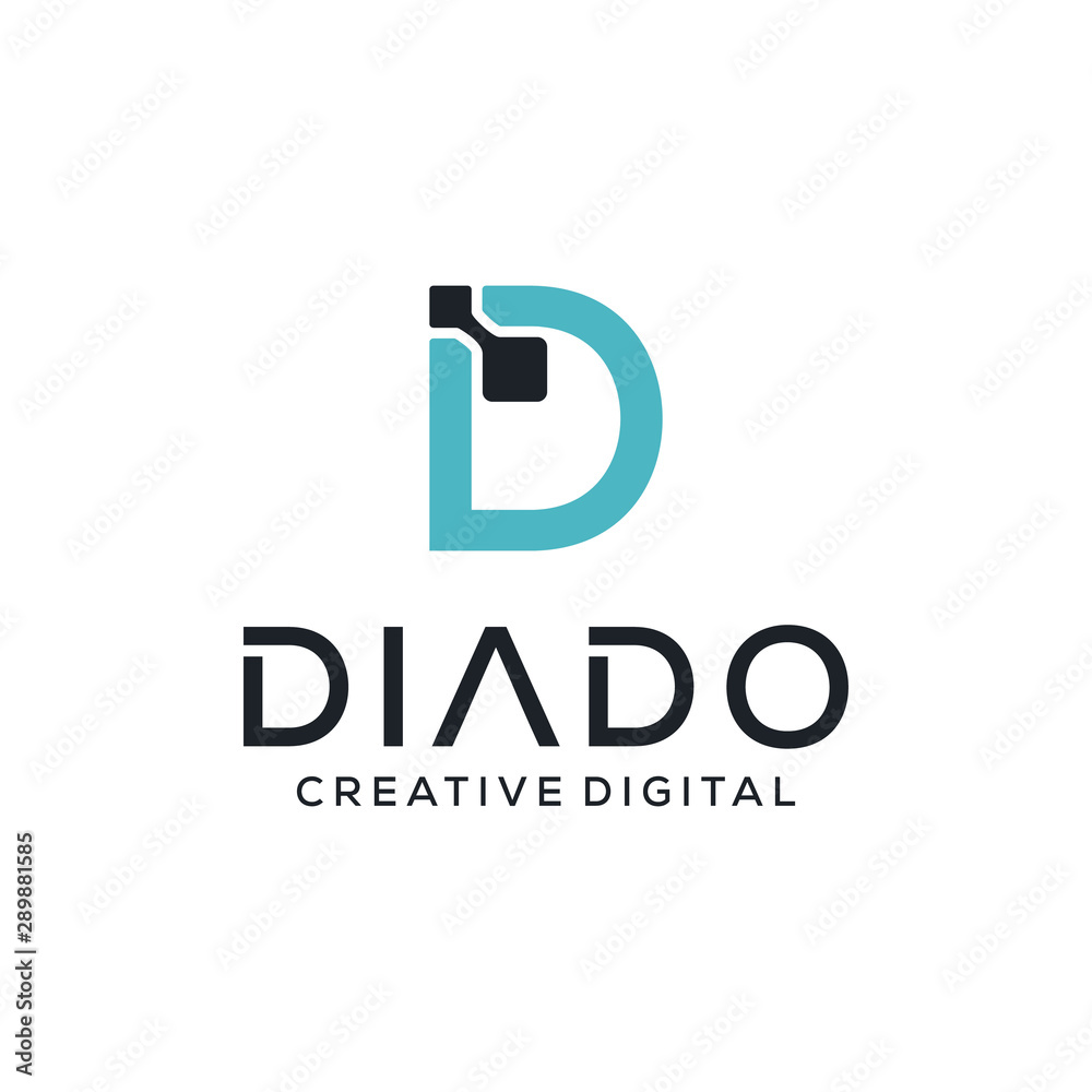 Illustration of initial D sign with graphic technology cuts out from ...