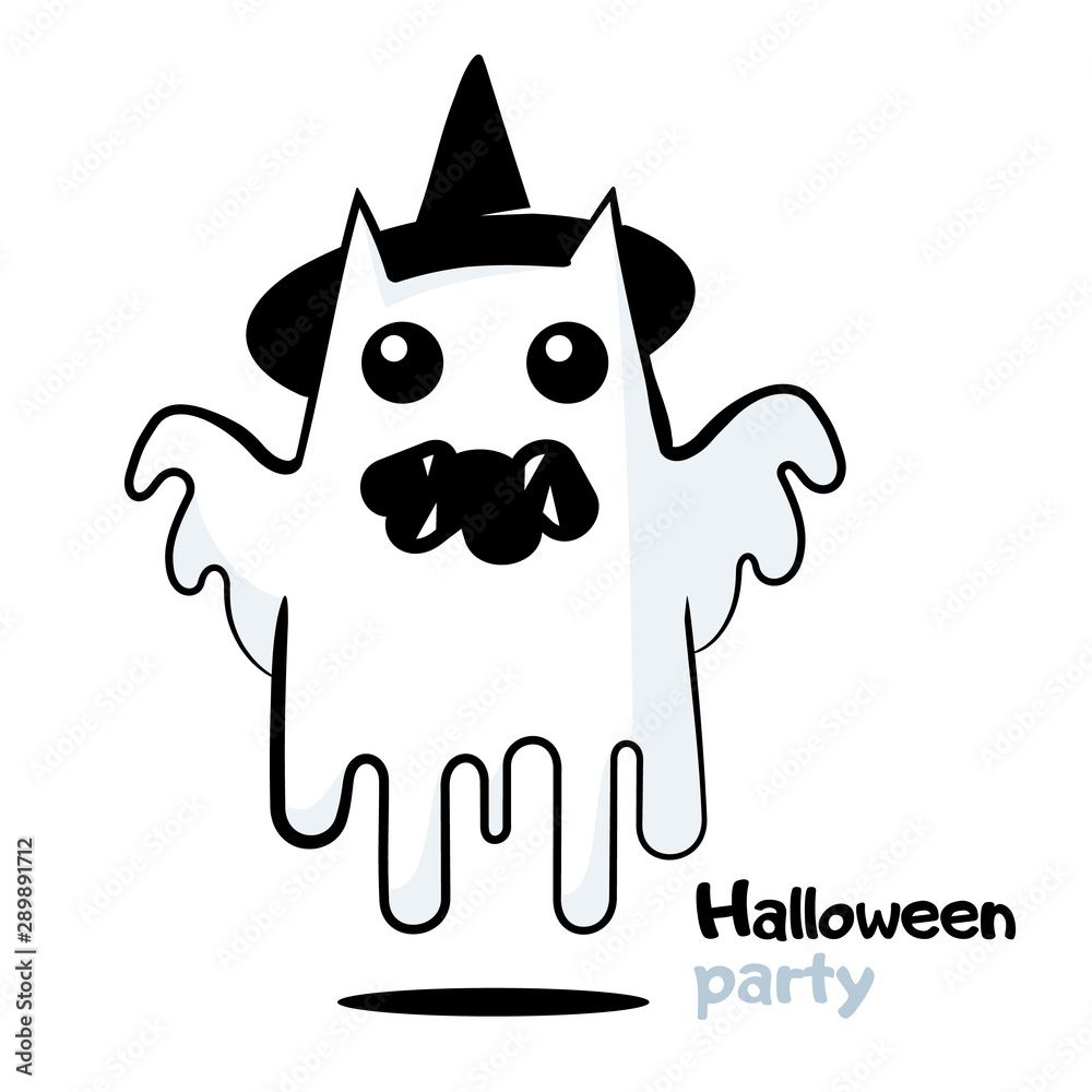 Cartoon cat in Specter costume with a black hat for a Halloween party ...