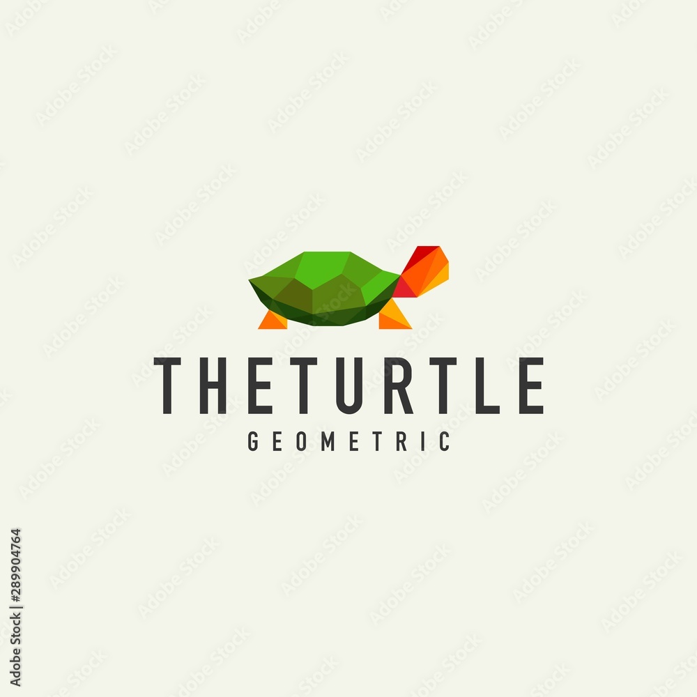 geometric turtle logo - vector design illustration on a light ...