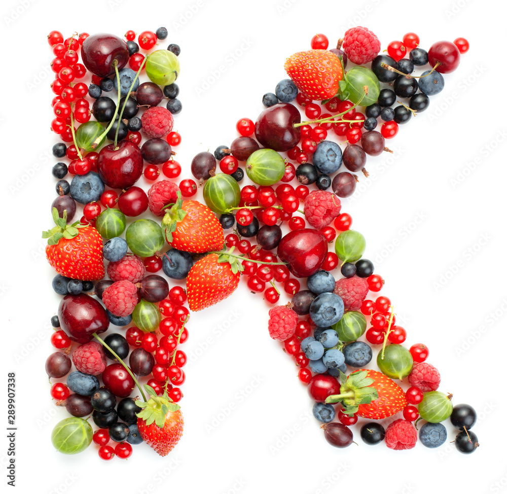 berry alphabet letter k isolated on white background Stock Photo ...