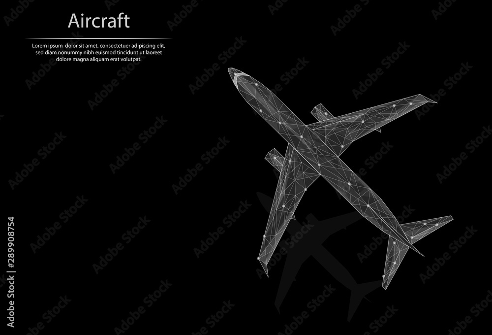 Abstract image Aircraft in the form of lines and dots, consisting of ...
