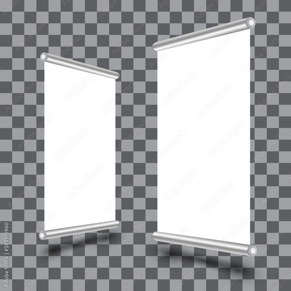 Blank roll-up banner display isolated on transparent background ...