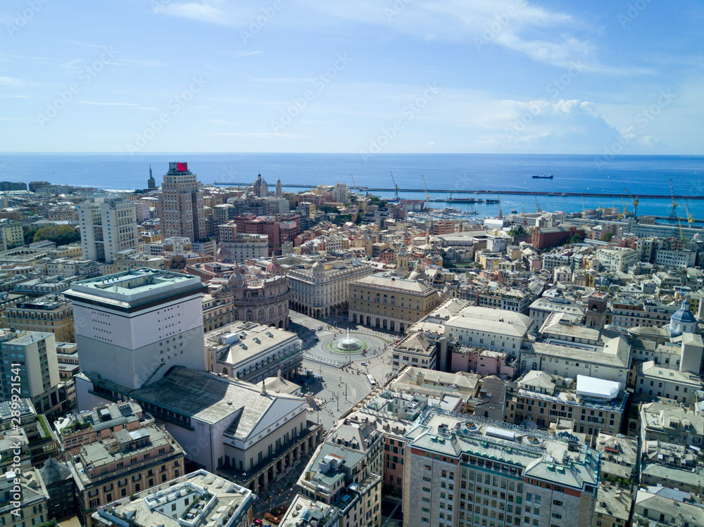 Aerial photo shooting with drone of Genova, a famous Italy city ...