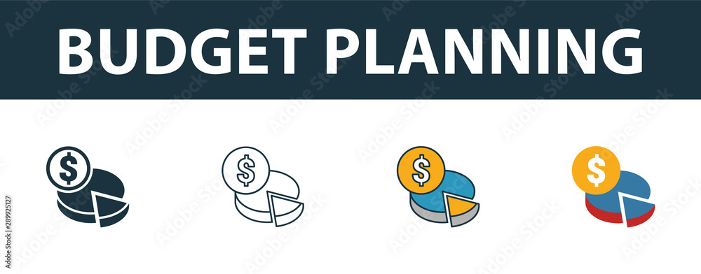 Budget Planning icon set. Four simple symbols in diferent styles from ...