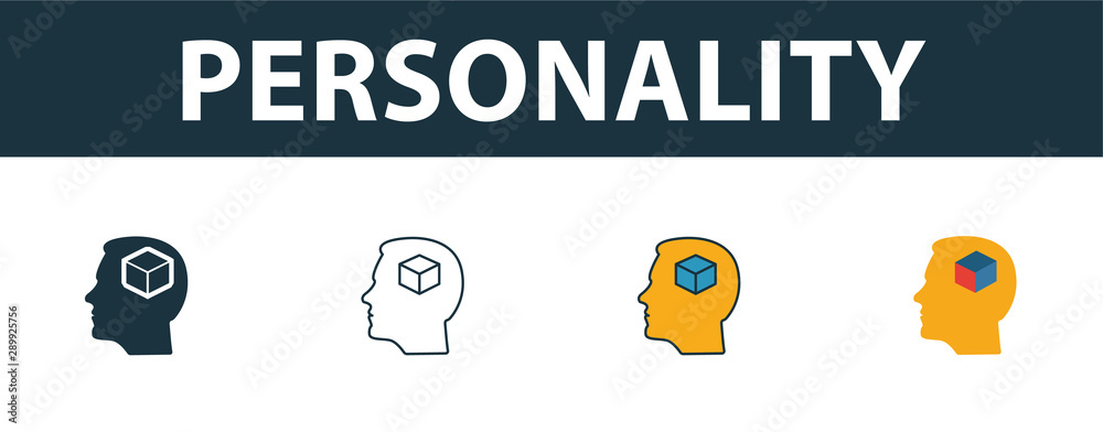 Personality icon set. Four simple symbols in diferent styles from soft ...