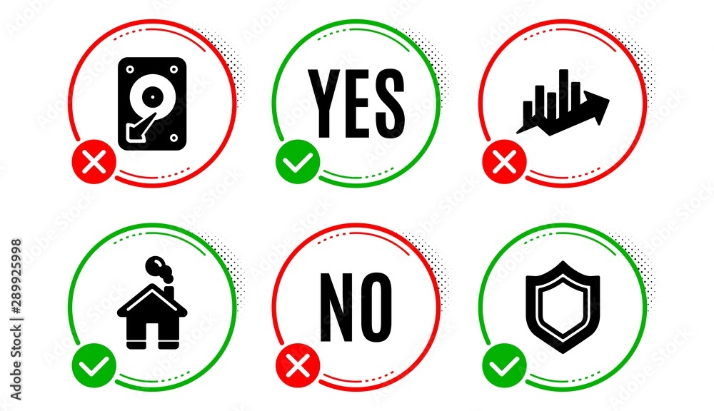 Vetor de Hdd, Home and Growth chart icons simple set. Yes no check box ...