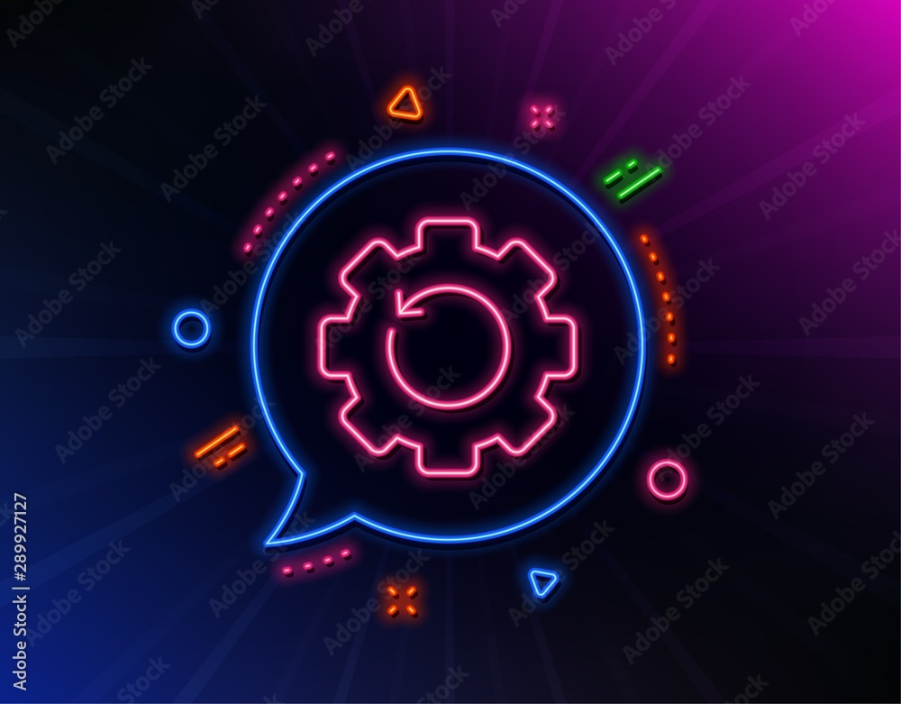 Recovery gear line icon. Neon laser lights. Backup data sign. Restore ...