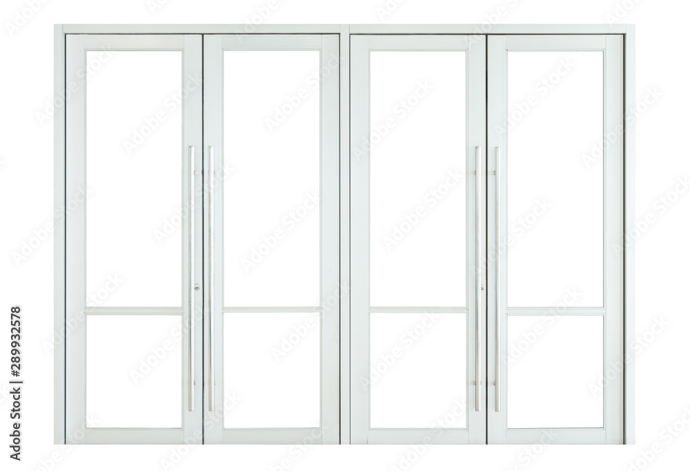Shopfront double glass doors isolated on white background, clear empty ...