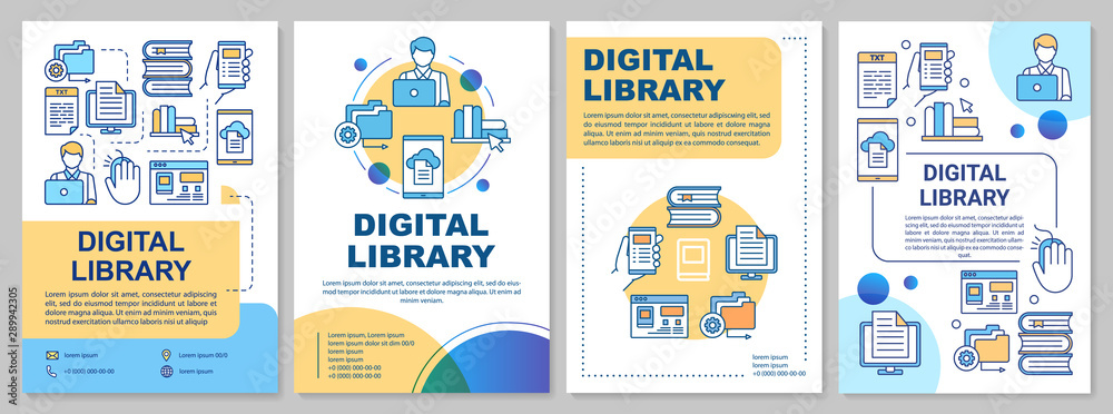 Digital library brochure template. Ebooks reading. Flyer, booklet ...