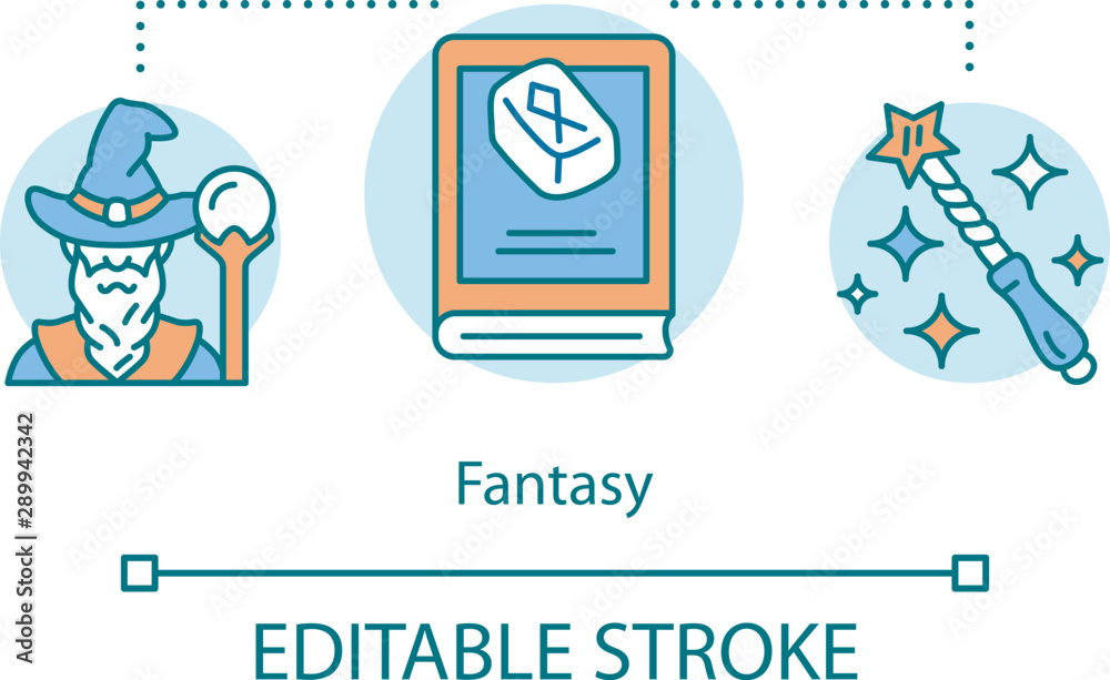 Fantasy books concept icon. Fantastic literature idea thin line ...