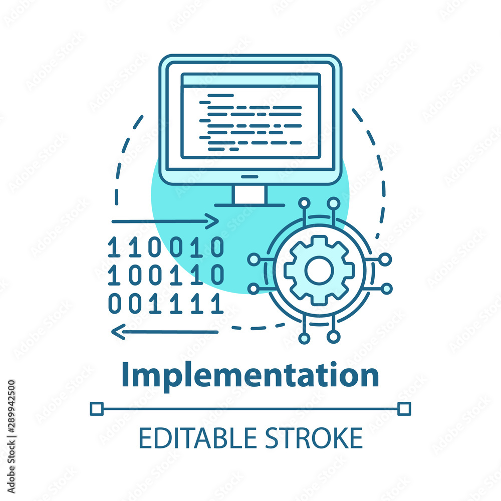 Implementation Concept Icon Software Coding Computer Programming And Deployment Idea Thin Line