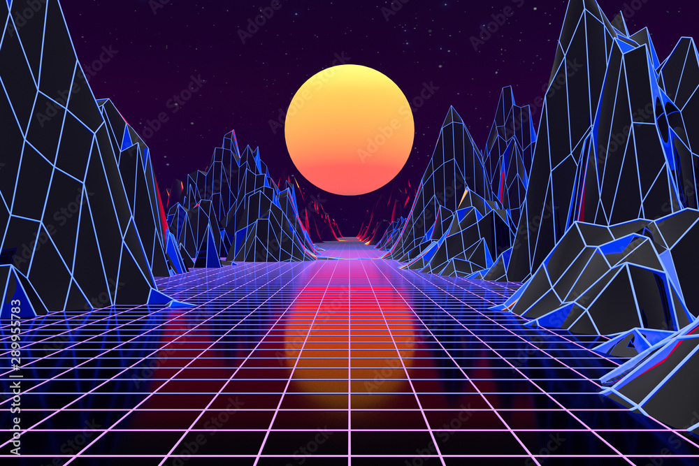 3d background Illustration Inspired by 80's Scene synthwave and ...