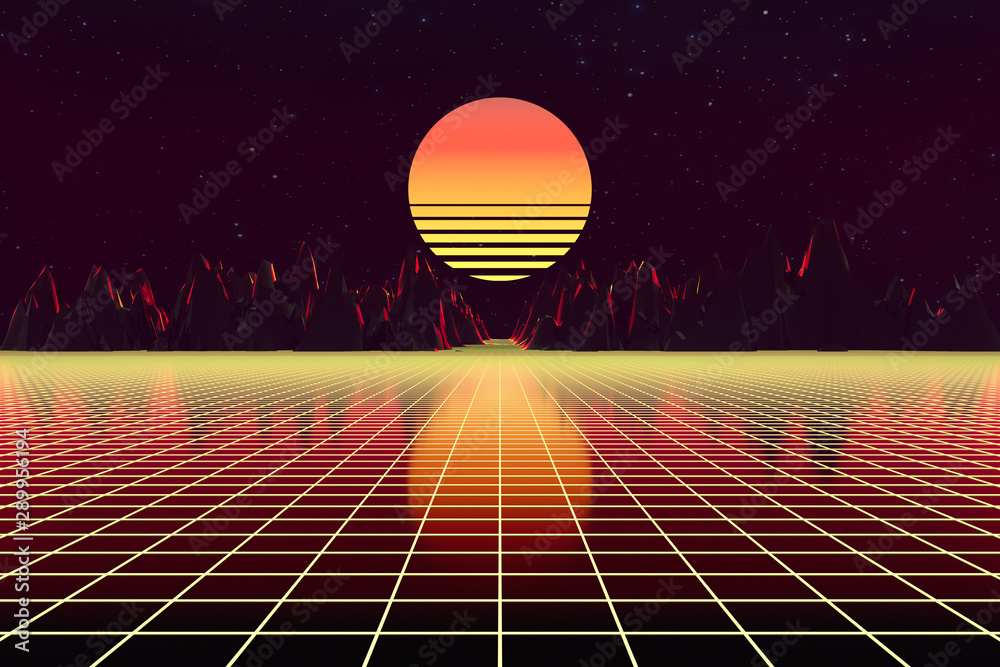 3d background Illustration Inspired by 80's Scene synthwave and ...
