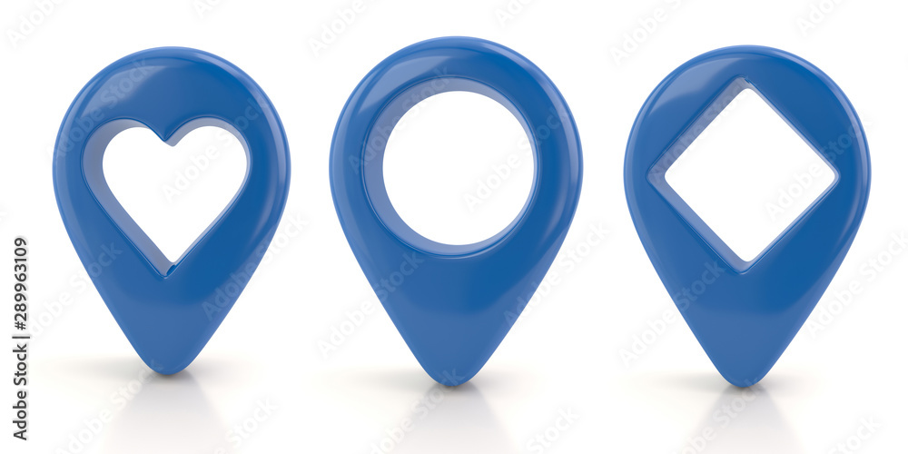 Blue map pointer set 3d illustration om white background Stock ...
