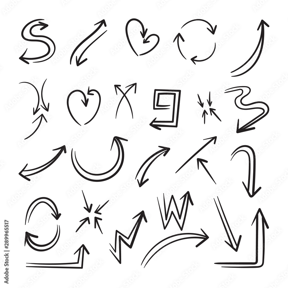 Hand drawn arrow mark icons. Collection of arrow signs, Black filigree ...