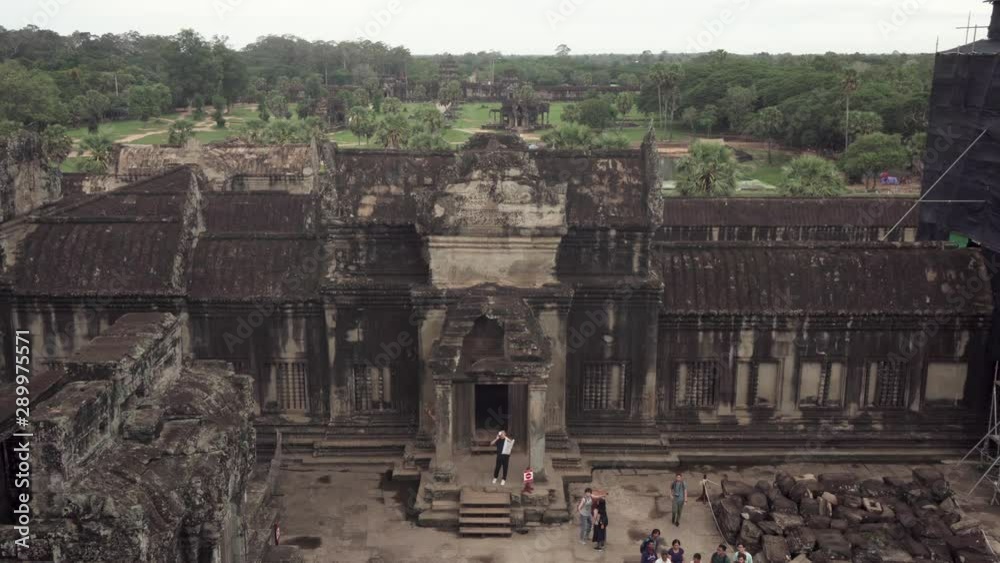 Angkor Wat complex temple interior, view of the park from above, Siem ...
