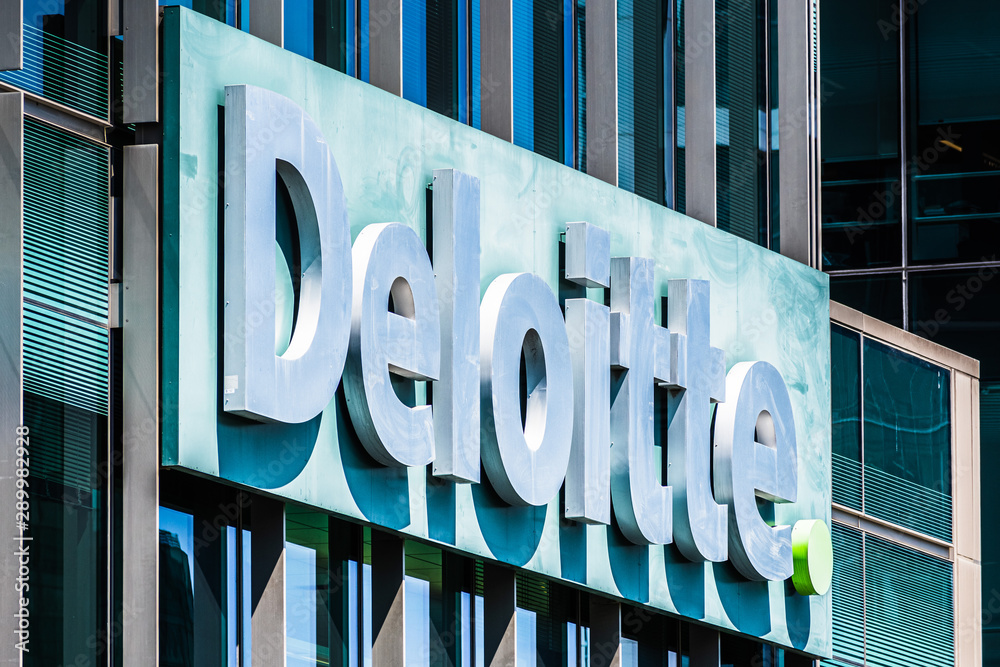 August 21, 2019 San Francisco / CA / USA - Close up of Deloitte logo at ...