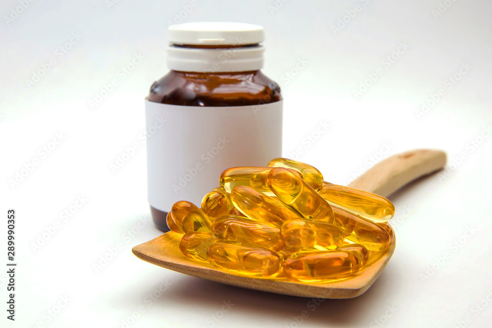 ish oil,Cod liver oil omega 3 Capsules isolated on white background for ...