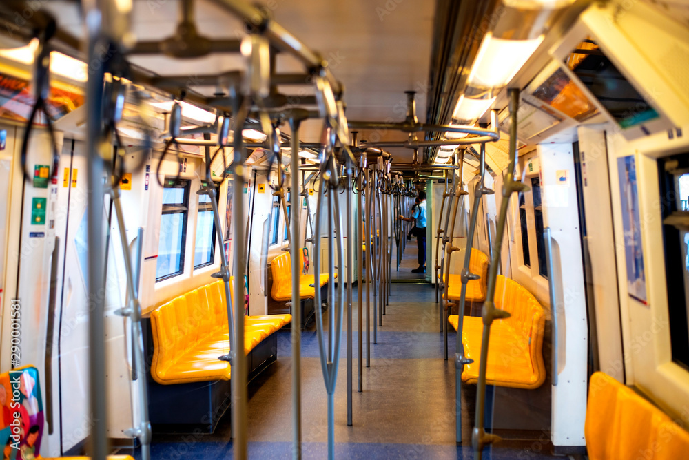 Corridors and cabins within the bts sky train to travel in Bangkok ...