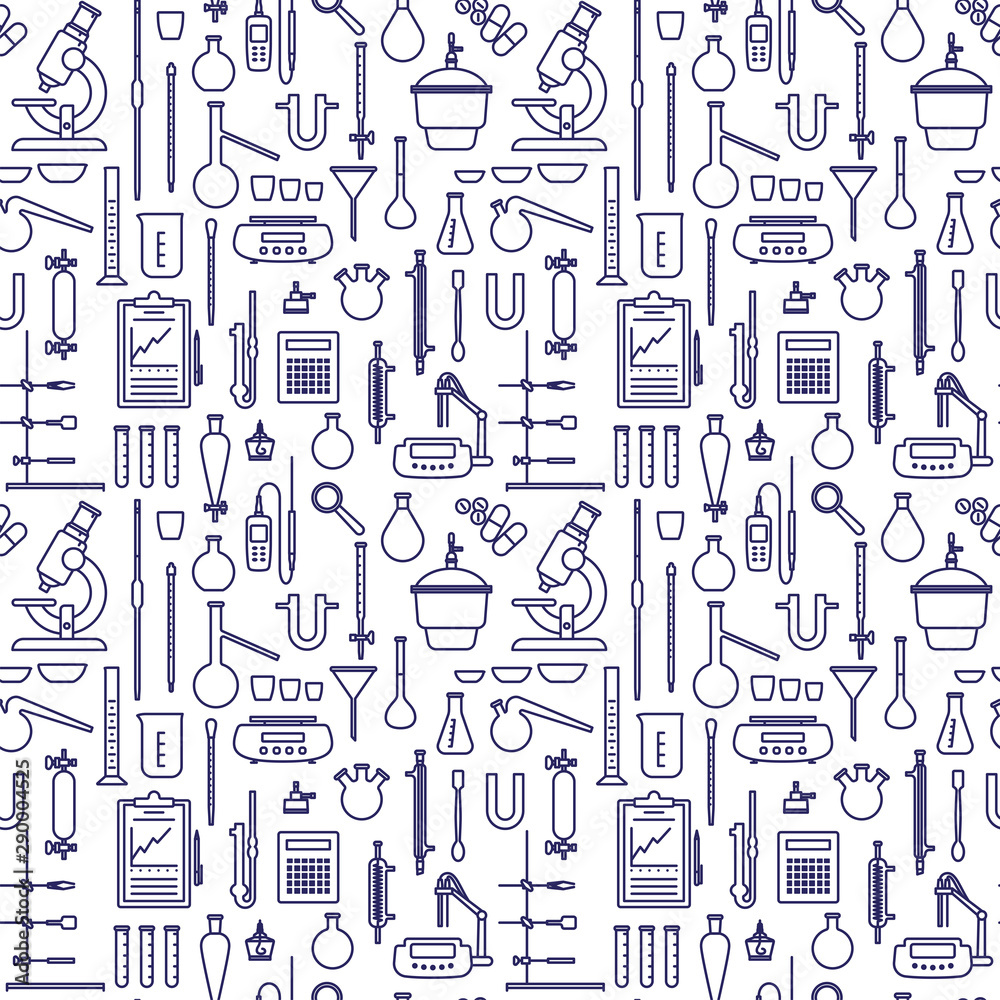 Vector seamless monochrome pattern with laboratory equipments and ...