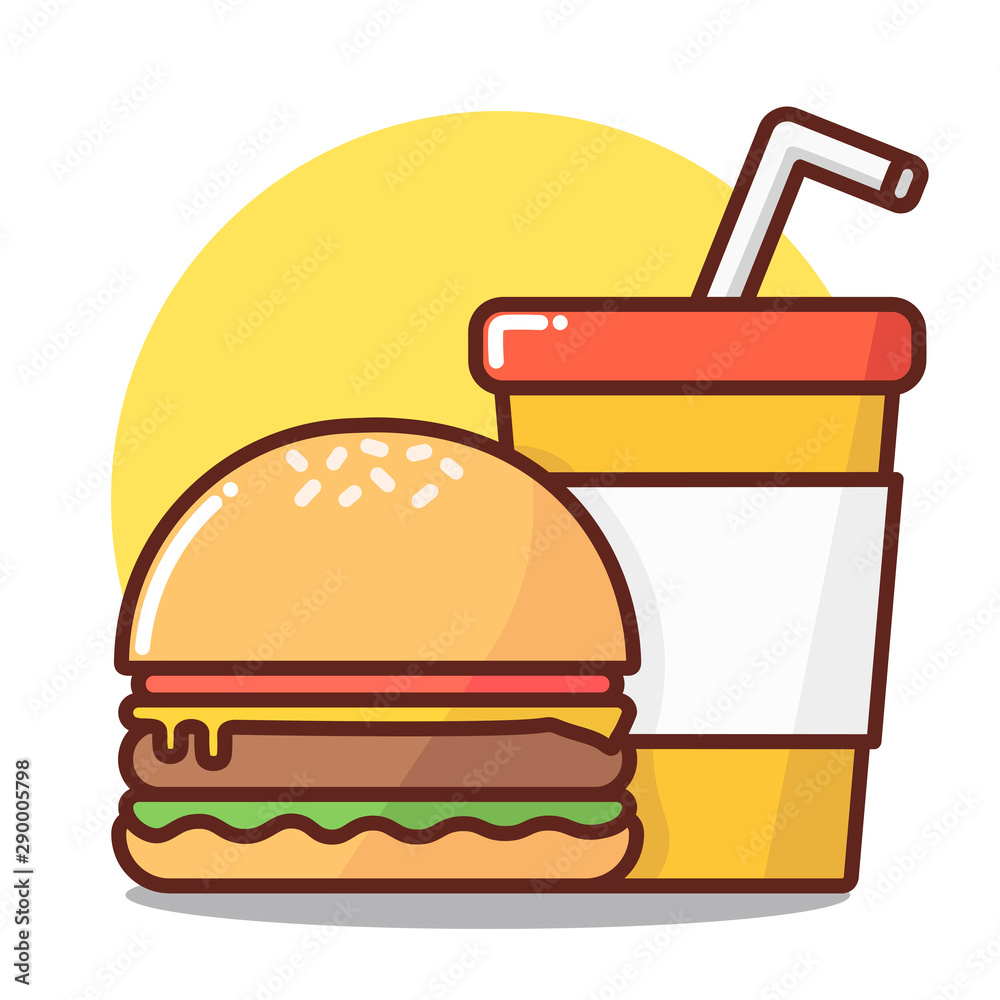 Vector, cartoon image. Image of food, combo, set, burger, cheeseburger ...