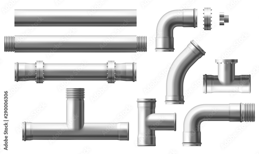 Stainless steel, metallic pipes, plumbing fittings. Water, fuel or gas ...