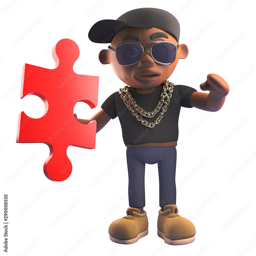 3d cartoon black hiphop rapper character in baseball cap holding a ...