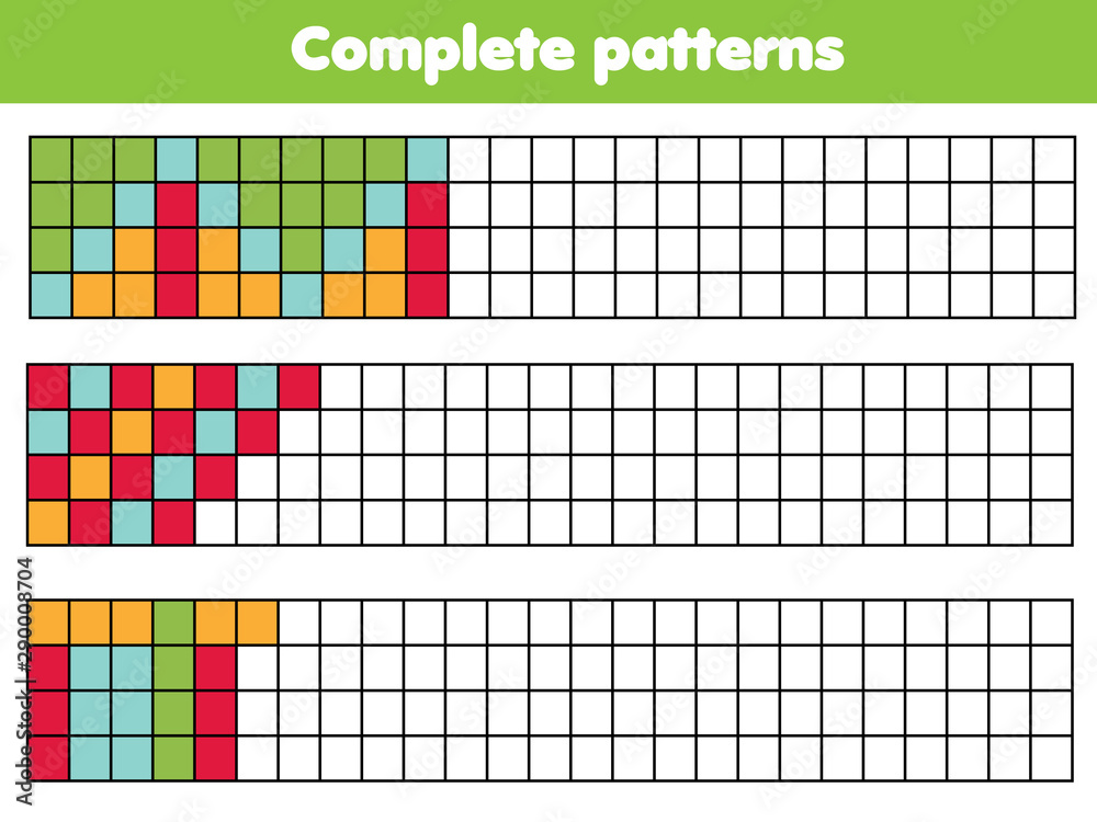 Complete geometric patterns. Educational game for children. Drawing ...