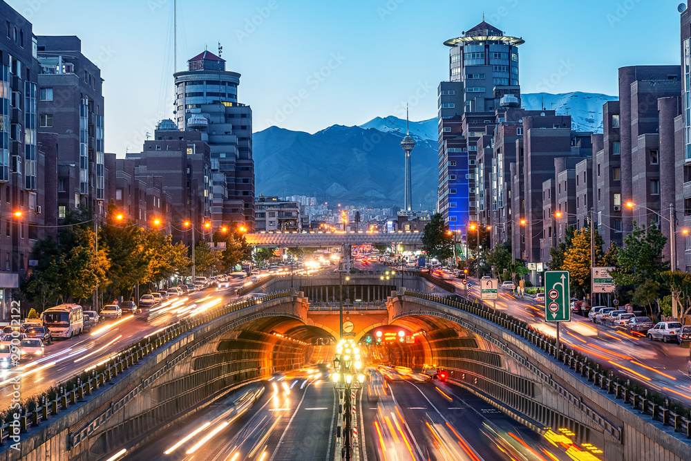 06/05/2019 Tehran,Iran,Famous night view of Tehran,Flow of traffic ...