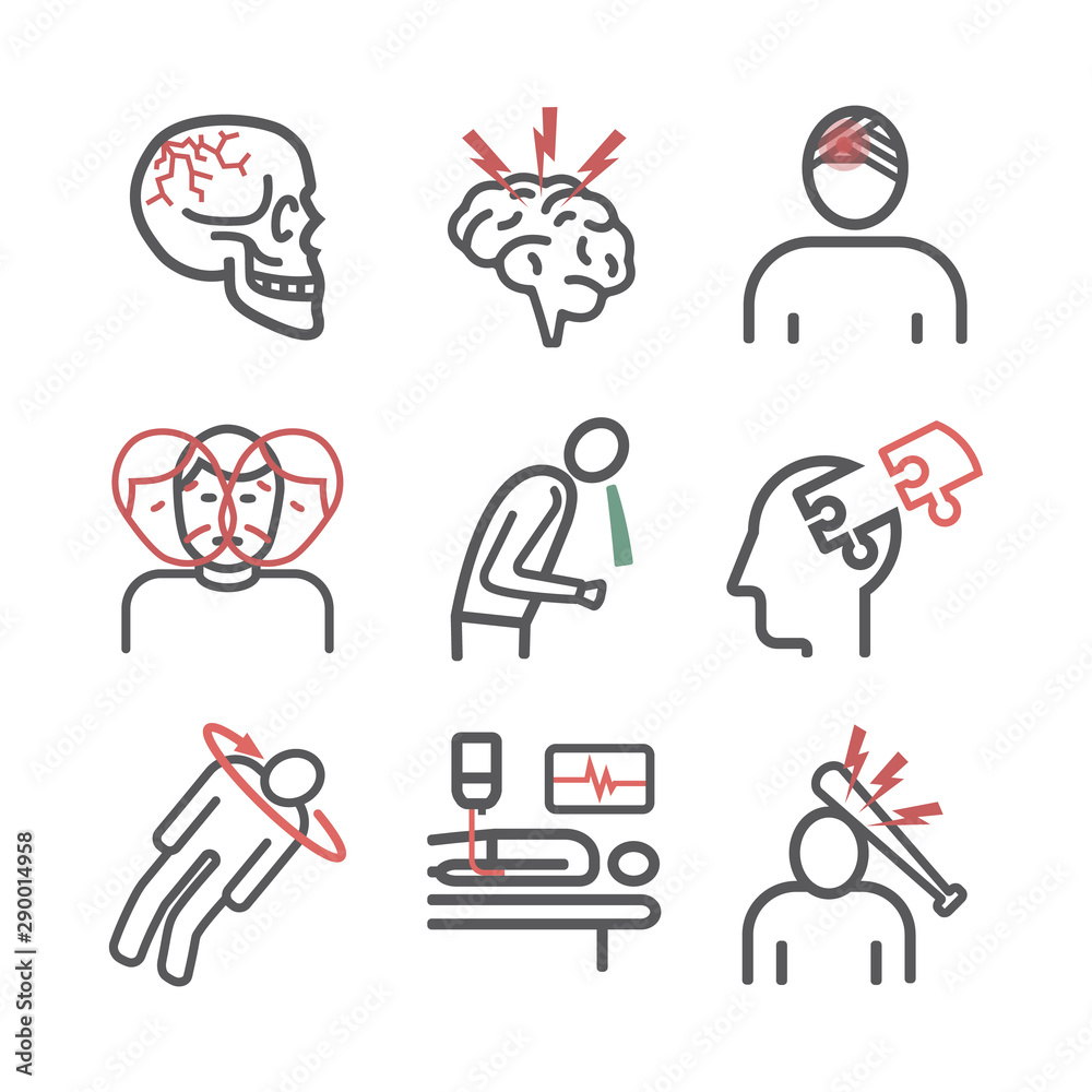 Traumatic brain injury line icon. Head Injury Treatment. Vector signs ...