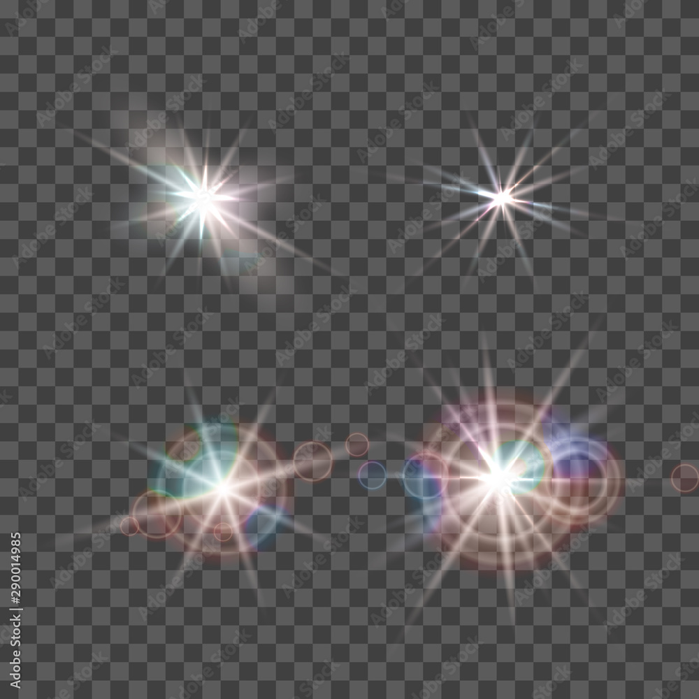 Set of vector lens flare effect. Round isolated transparent optical ...