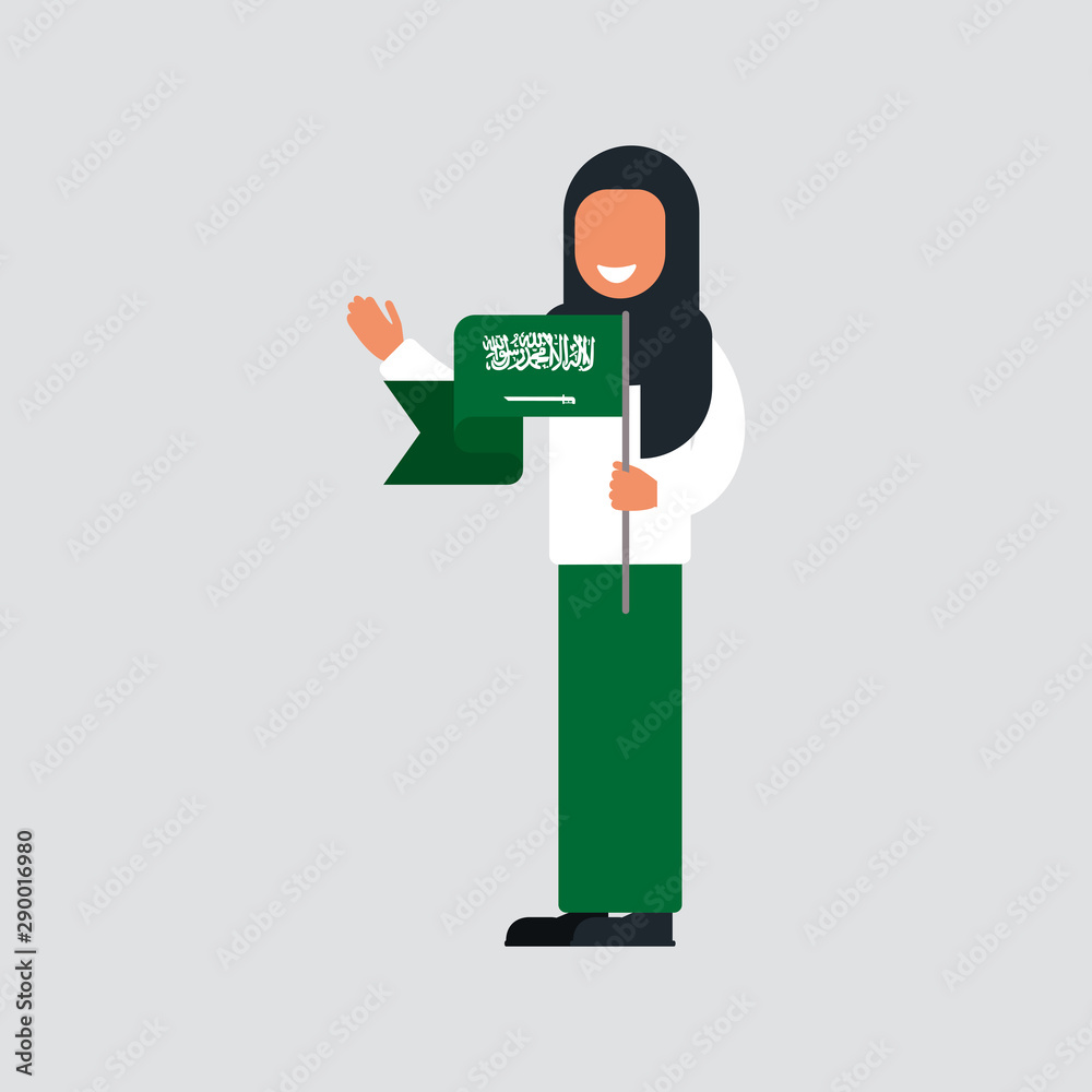 Happy Saudi woman is celebrating the National Day of the Kingdom of ...