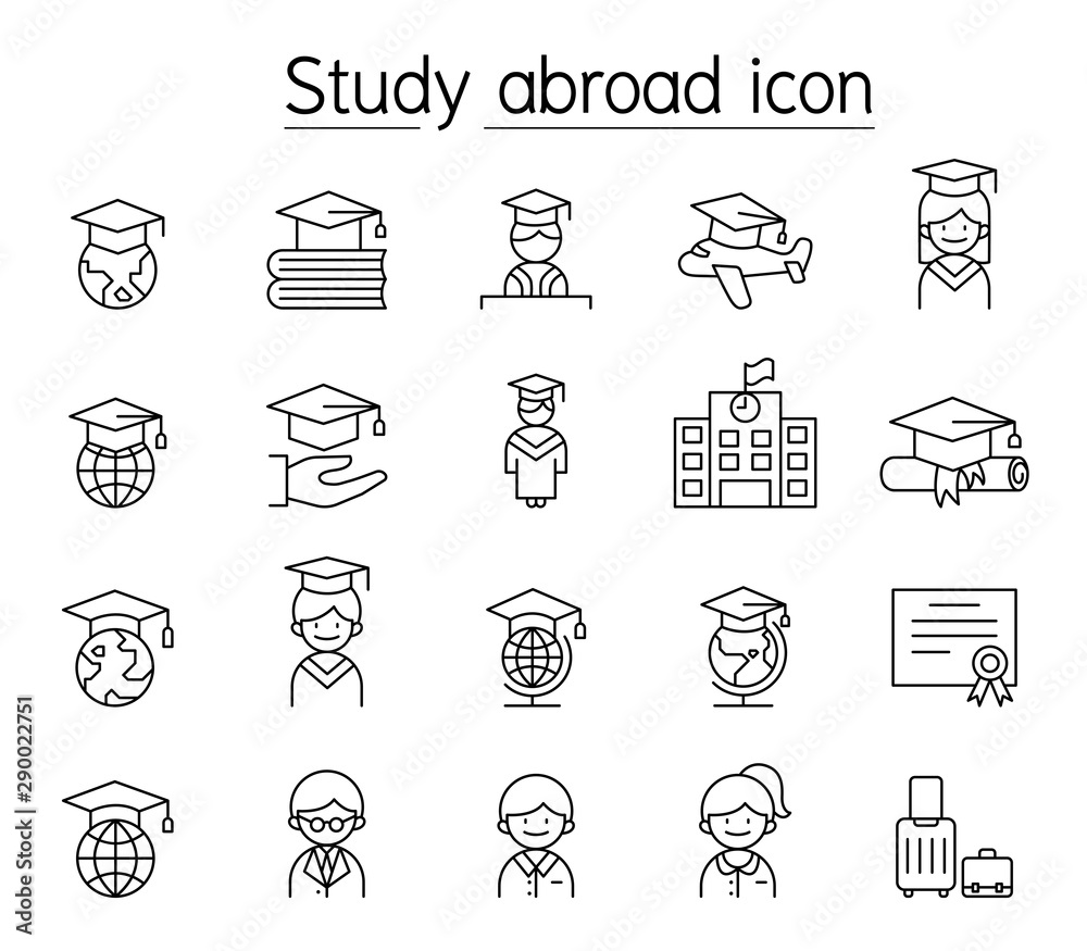 Study abroad icon set in thin line style Stock Vector | Adobe Stock