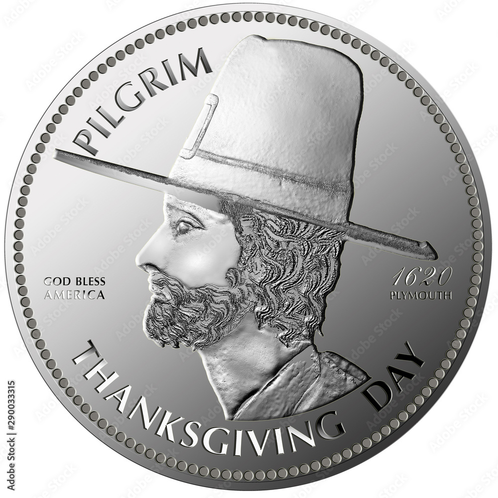 Silver coin that commemorates the anniversary of Thanksgiving. Coined ...