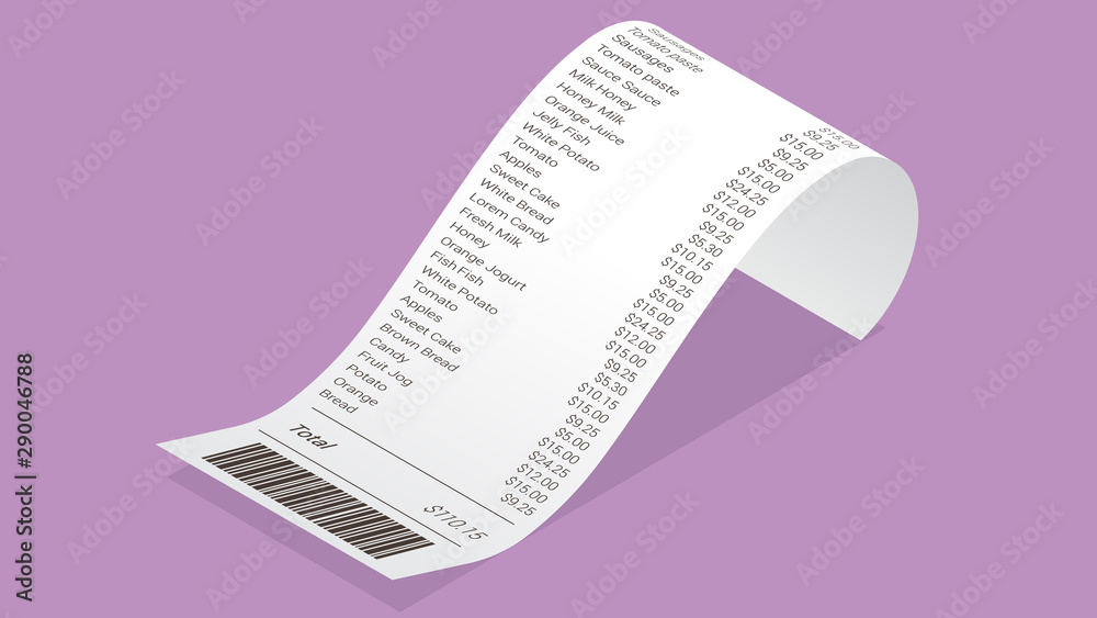 Isometric shop receipt, realistic isolated vector illustration. Curled ...