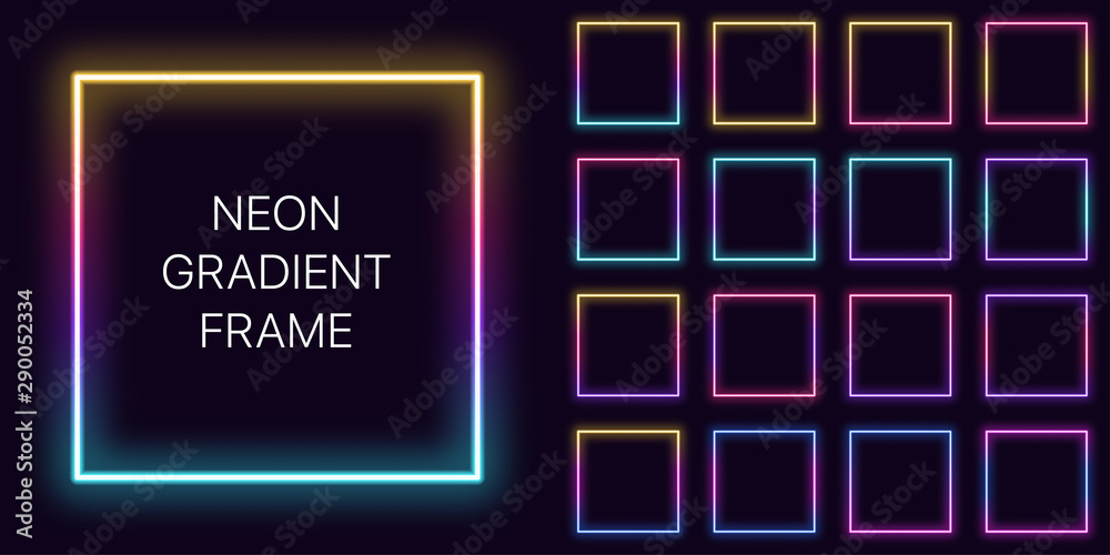 Neon gradient square Frame with copy space. Templates set of Neon ...