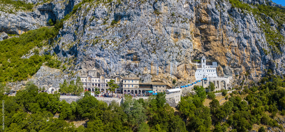 Aerial view of The Monastery of Ostrog, Serbian Orthodox Church ...