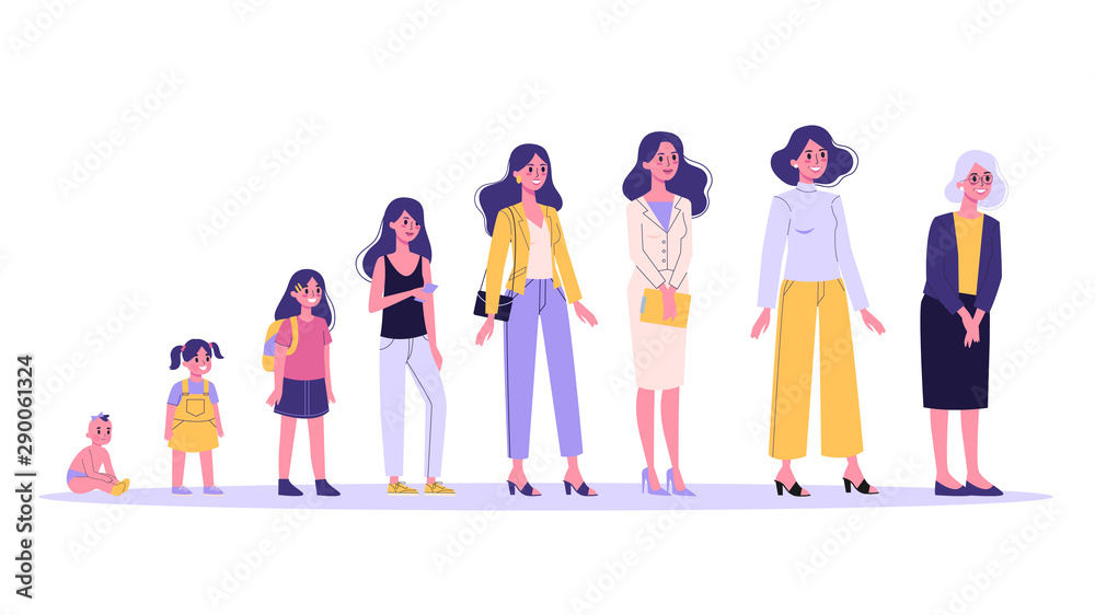 Woman in different age. From child to old person. Stock Vector | Adobe ...