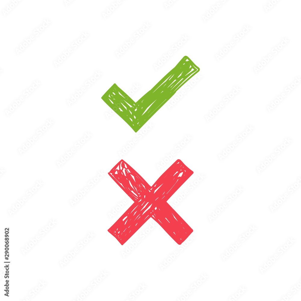 Checkmark doodles. Green tick and red x. Hand drawn check marks. Stock ...
