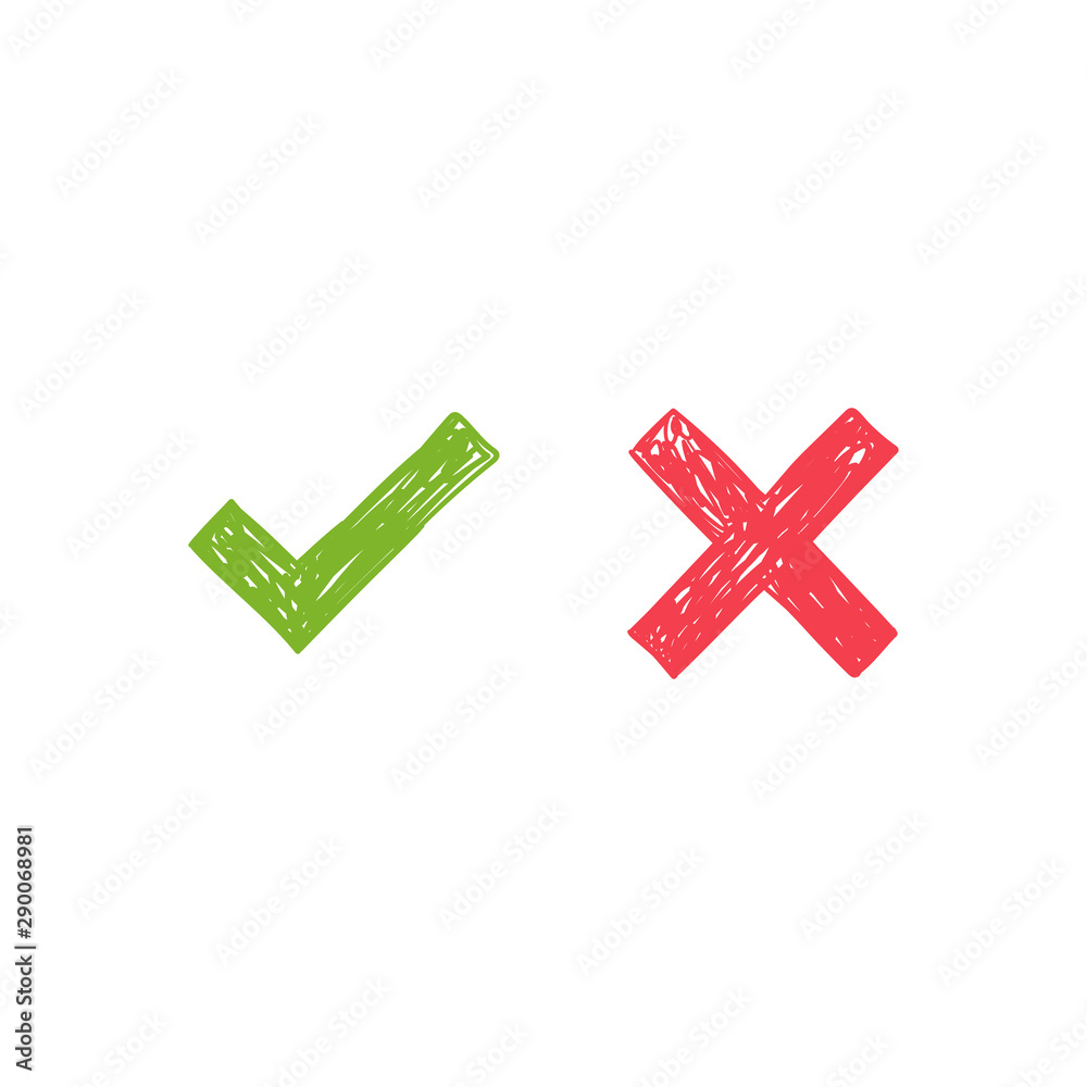 Checkmark doodles. Green tick and red x. Hand drawn check marks. Stock ...