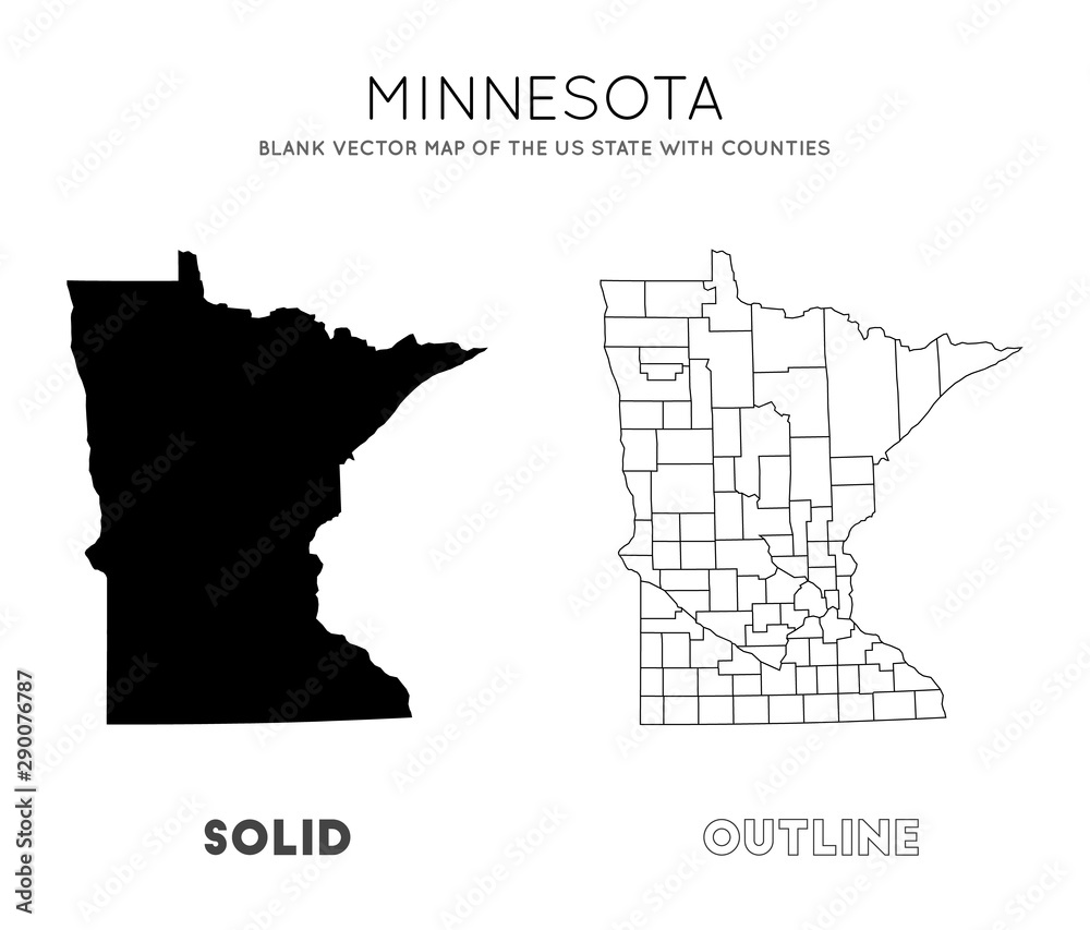Minnesota map. Blank vector map of the Us State with counties. Borders ...