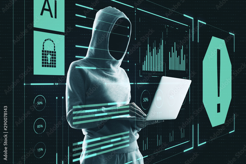 Hacking and cyber attack concept with no face hacker using laptop and ...